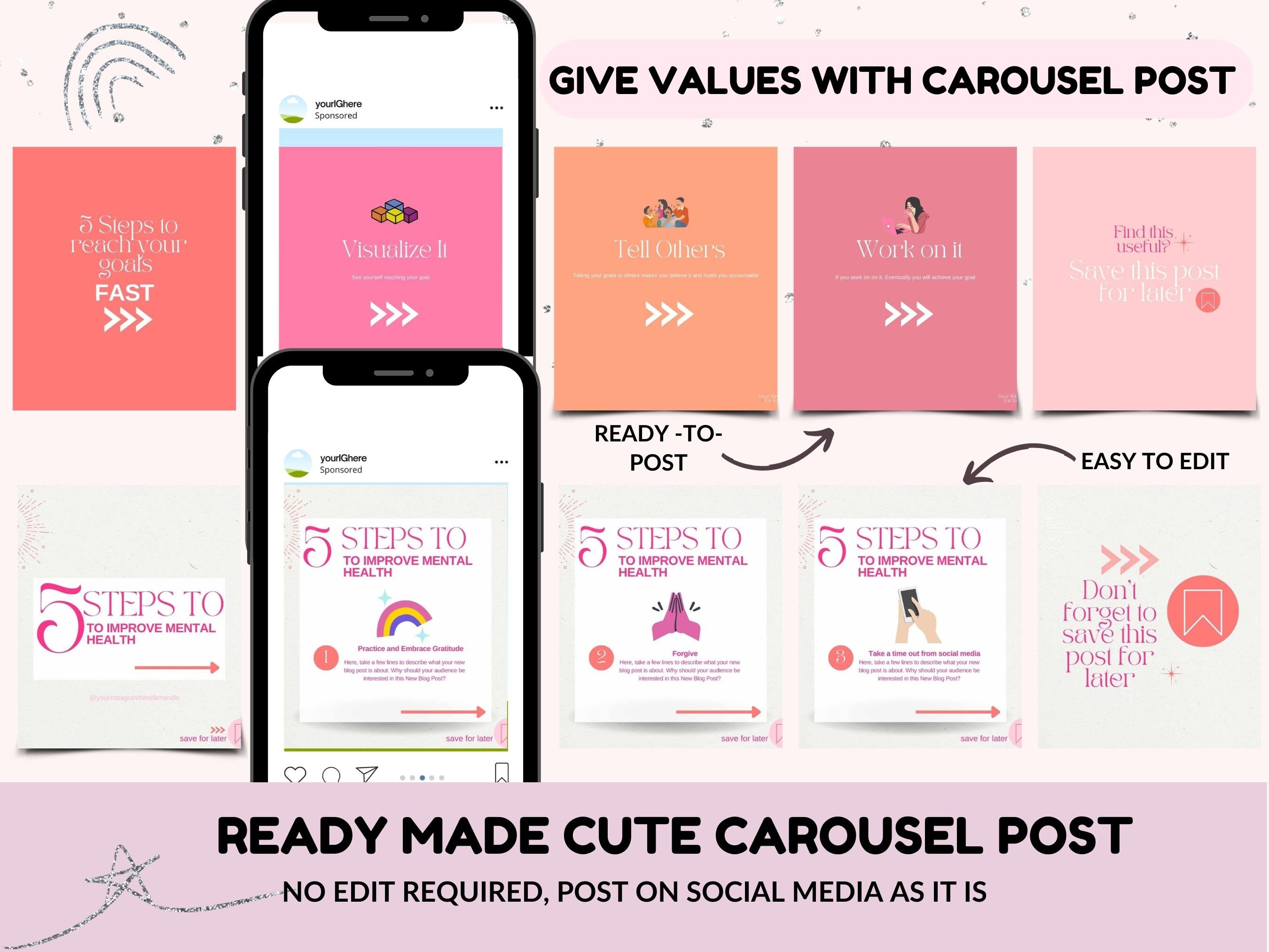 150 Life Coach Mental Health Instagram CANVA Templates |pink Life Coach ...