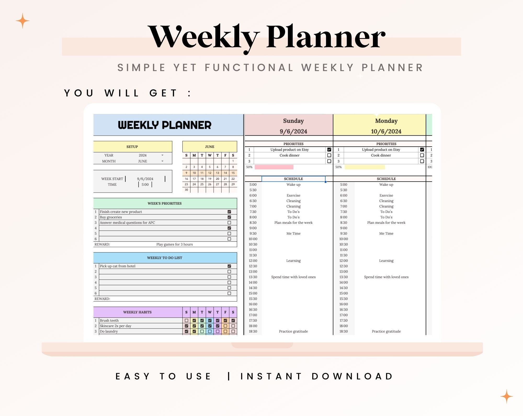Daily Weekly Plan Spreadsheet Weekly Schedule Google Sheets Template ...