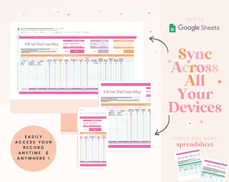 Client Onboarding Tracker Spreadsheet for Coaches, CRM, Client ...