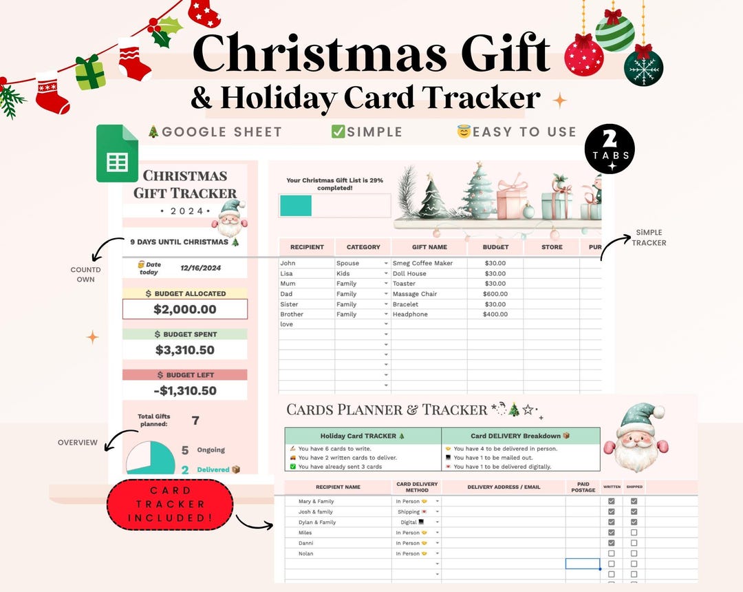 Christmas Budget Gift Tracker, Holiday Card Tracker, Christmas Planner ...