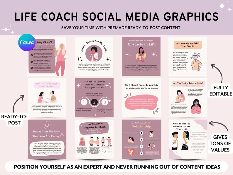 60 Life Coach Mental Health Social Media CANVA Templates | Life Coach ...