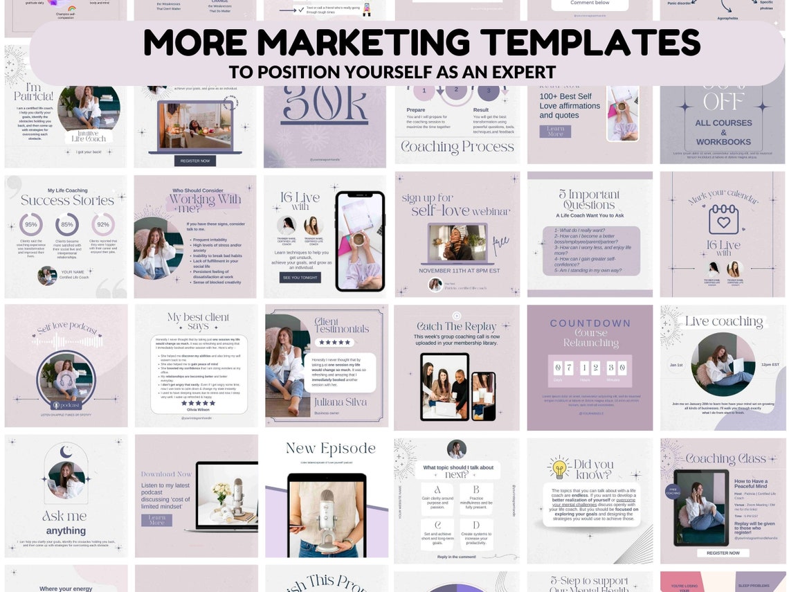 150 Life Coach Mental Health Instagram CANVA Templates Life Coach ...