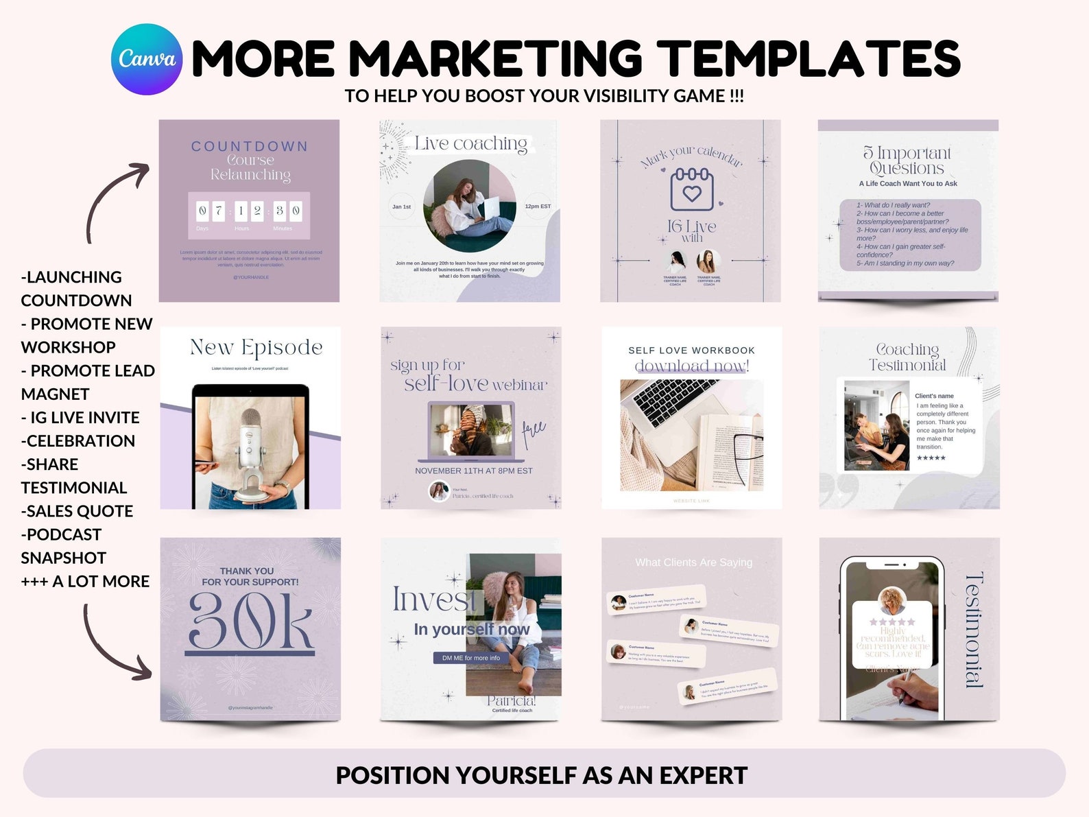 150 Life Coach Mental Health Instagram CANVA Templates | Life Coach ...