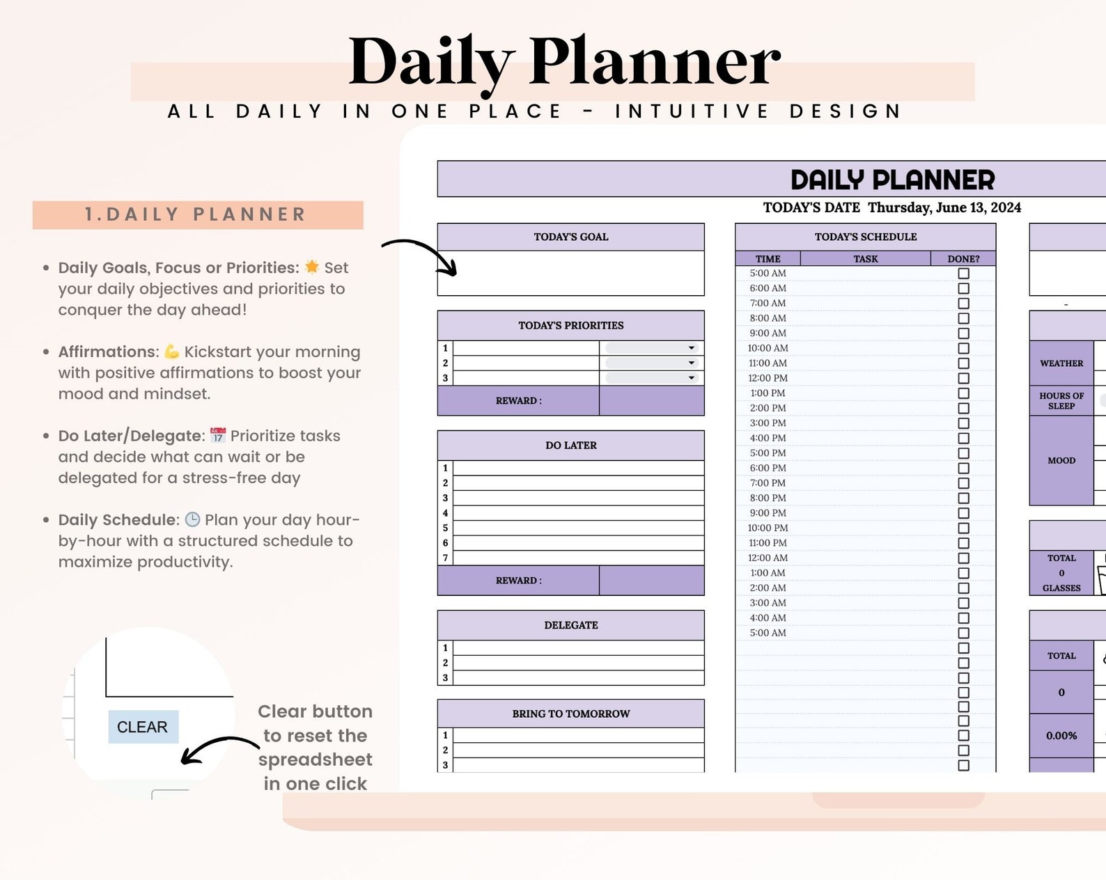Daily Weekly Schedule Spreadsheet Daily Planner Google Sheets Template ...