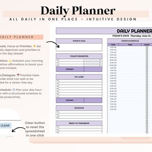 Daily Weekly Schedule Spreadsheet Daily Planner Google Sheets Template ...