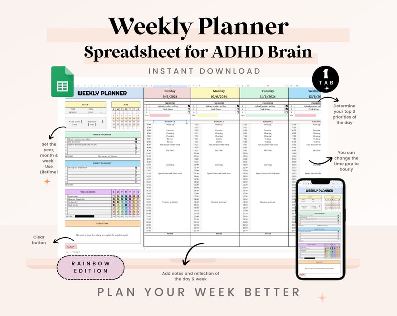 Daily Weekly Plan Spreadsheet Weekly Schedule Google Sheets Template ...