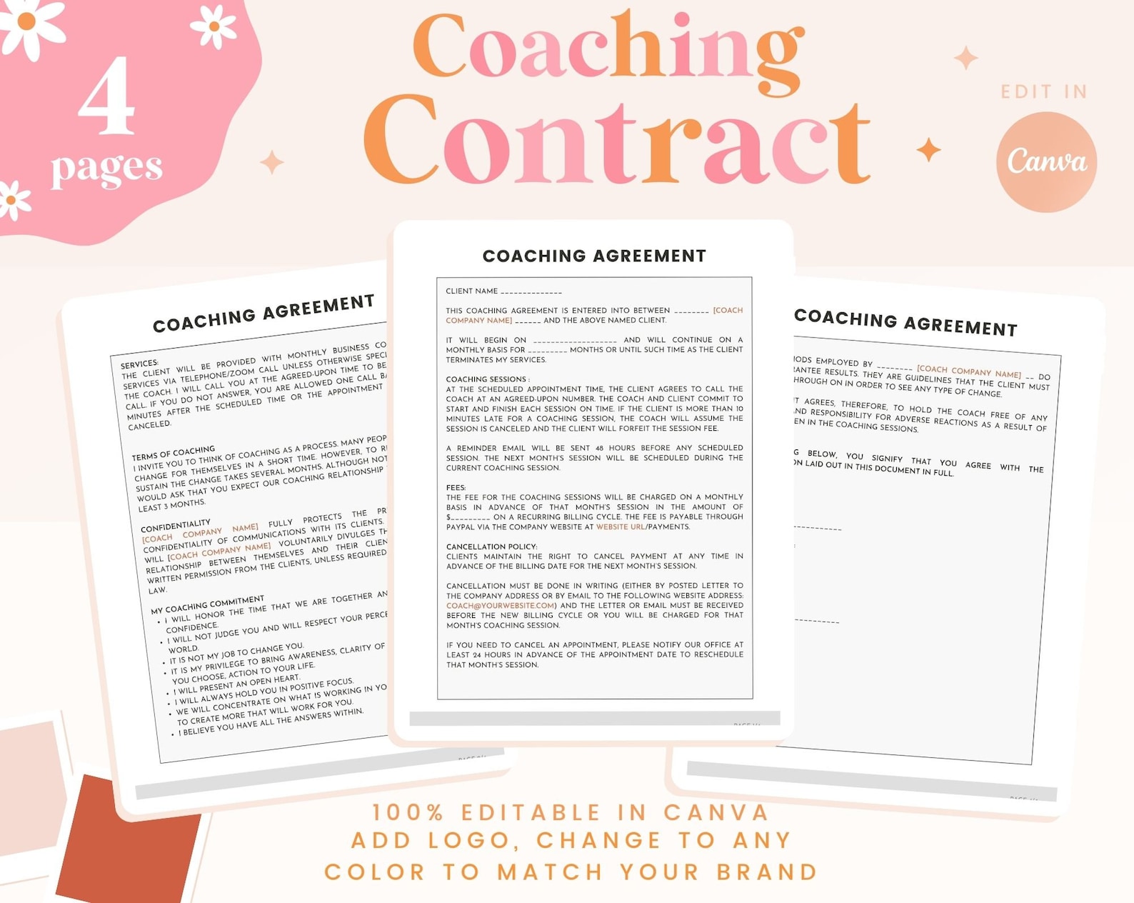 Coaching Contract Template, Coaching Agreement Template, Coaching ...