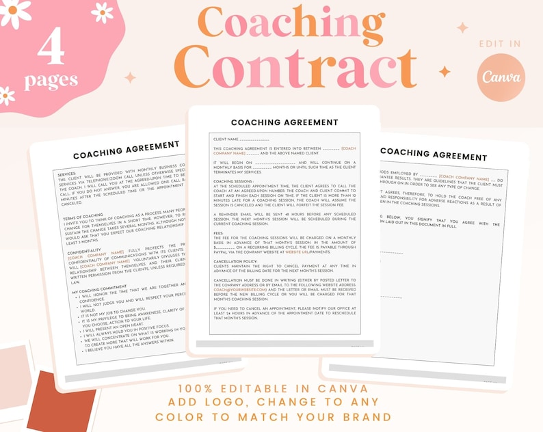 Coaching Contract Template, Coaching Agreement Template, Coaching ...