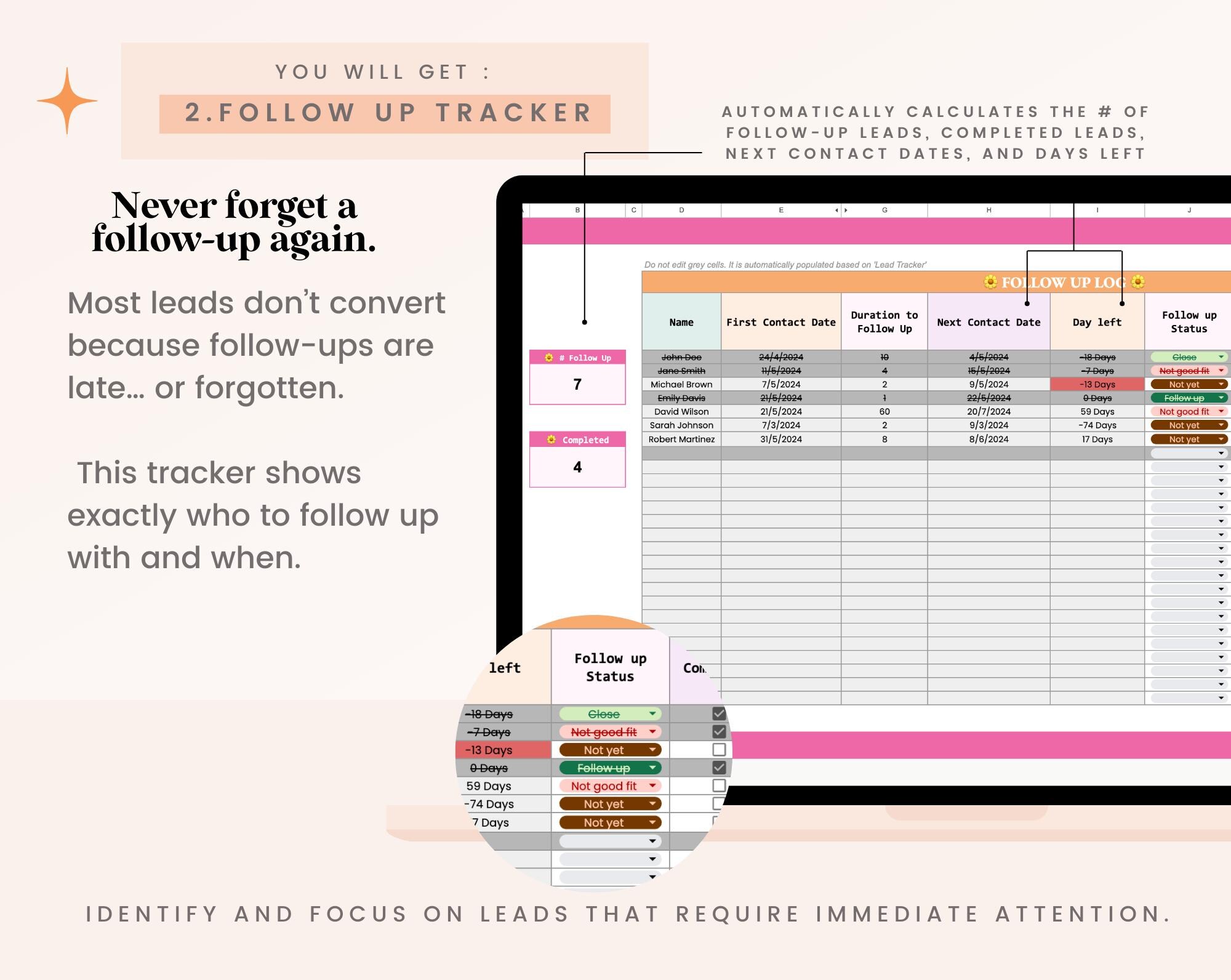 Lead Tracker Spreadsheet for Coaches, CRM, Client Relationship ...