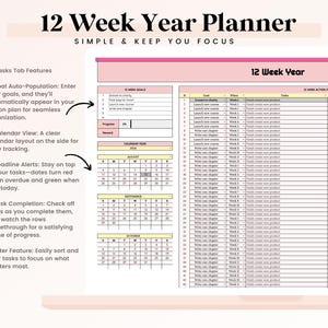 12 Week Year Planner Google Sheets Template, 90 Day Planner Google ...