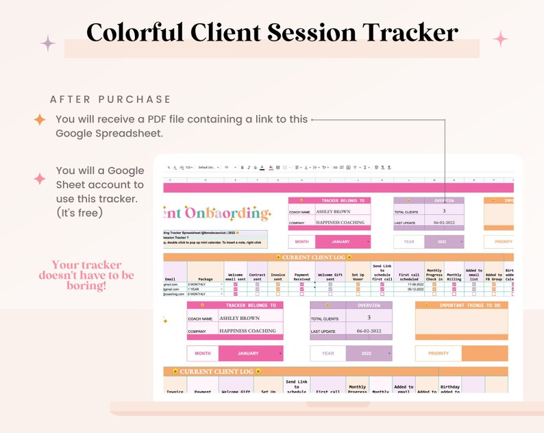 Client Session Tracker Spreadsheet for Coaches CRM Client - Etsy