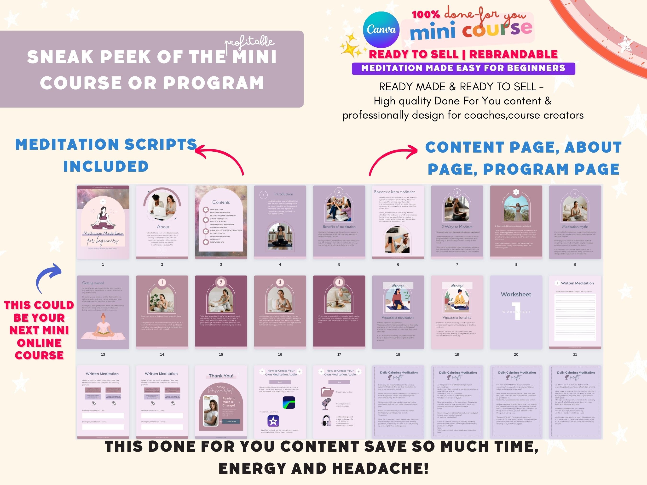 Done for You | Meditation Made Easy for Beginners Brandable Ecourse |editable Canva |life ...
