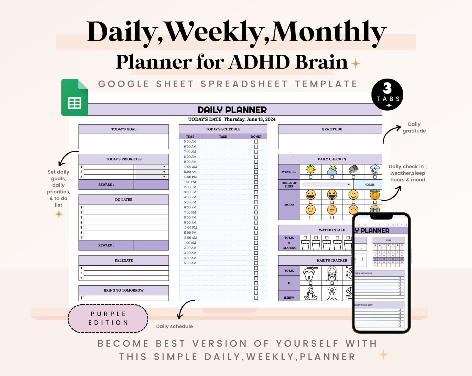 Daily Weekly Schedule Spreadsheet Daily Planner Google Sheets Template ...