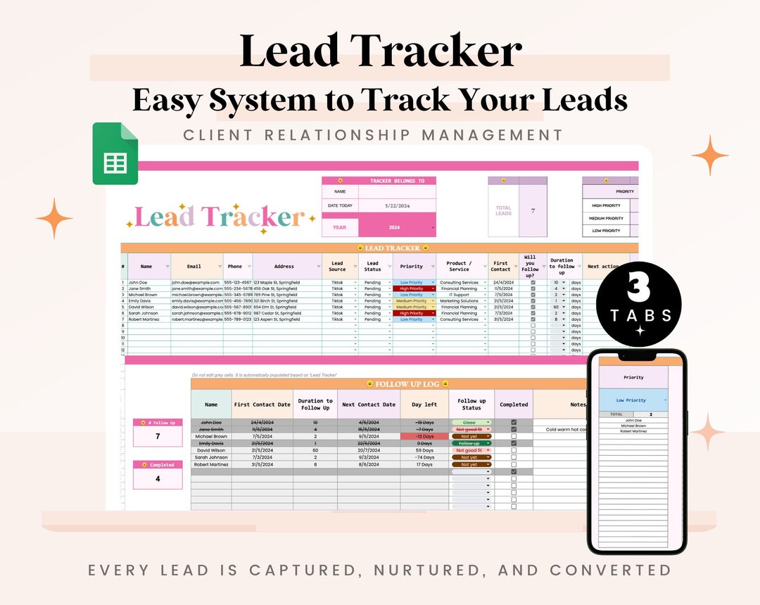 Lead Tracker Spreadsheet for Coaches, CRM, Client Relationship ...