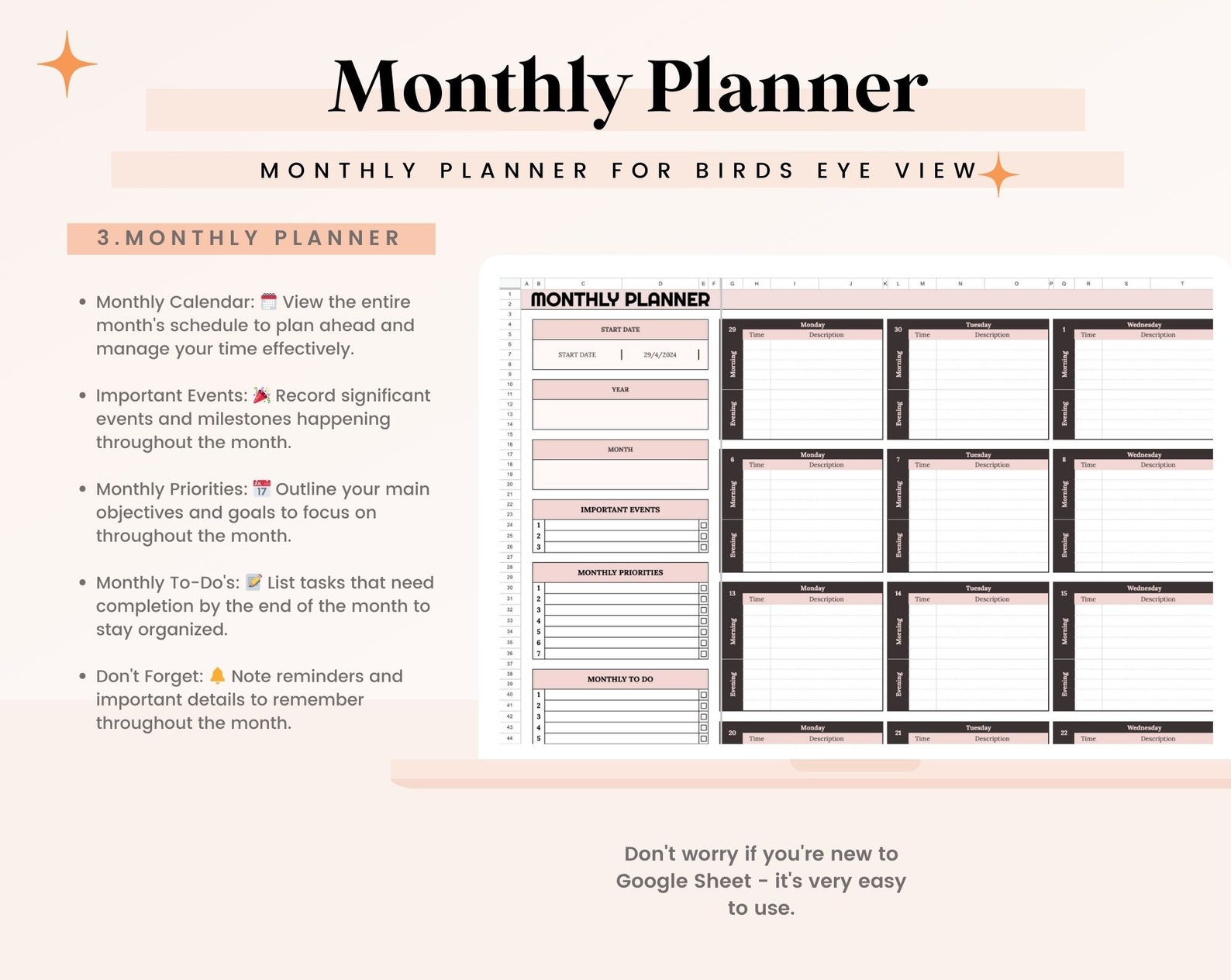 Daily Spreadsheet Google Sheet Monthly Calendar Template, Daily Weekly ...