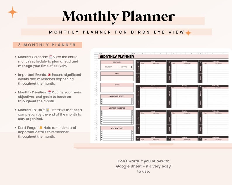 Daily Spreadsheet Google Sheet Monthly Calendar Template, Daily Weekly ...
