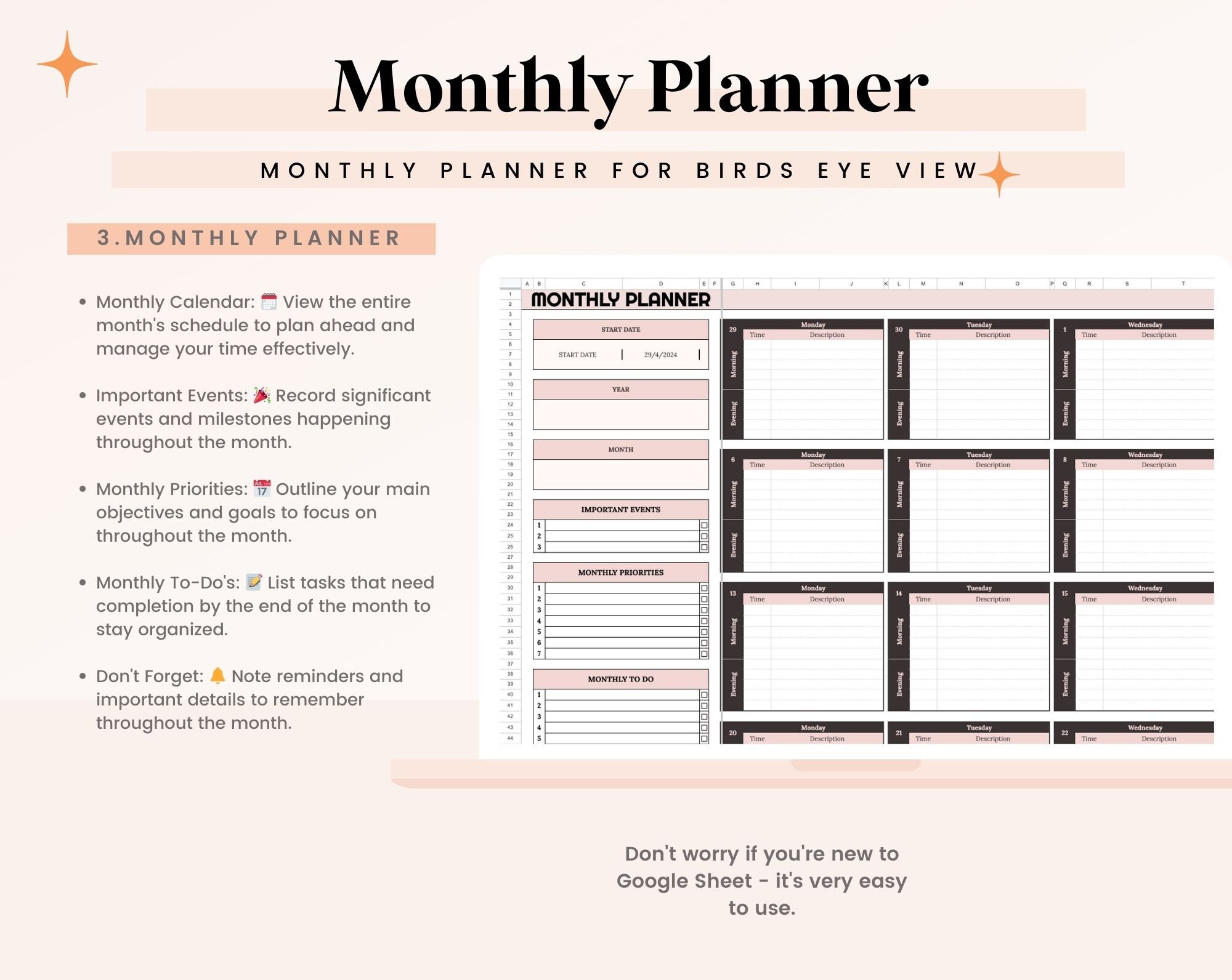 Daily Spreadsheet Google Sheet Monthly Calendar Template, Daily Weekly ...