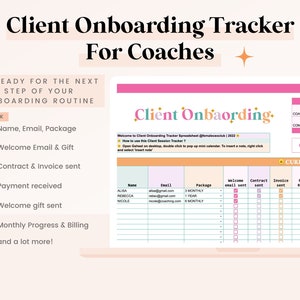 Client Onboarding Tracker Spreadsheet for Coaches, CRM, Client ...