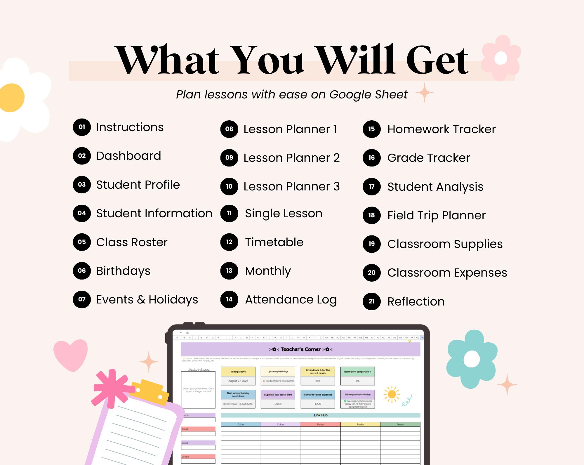 Teacher Student Planner Google Sheets Tracker | Teacher Planner ...