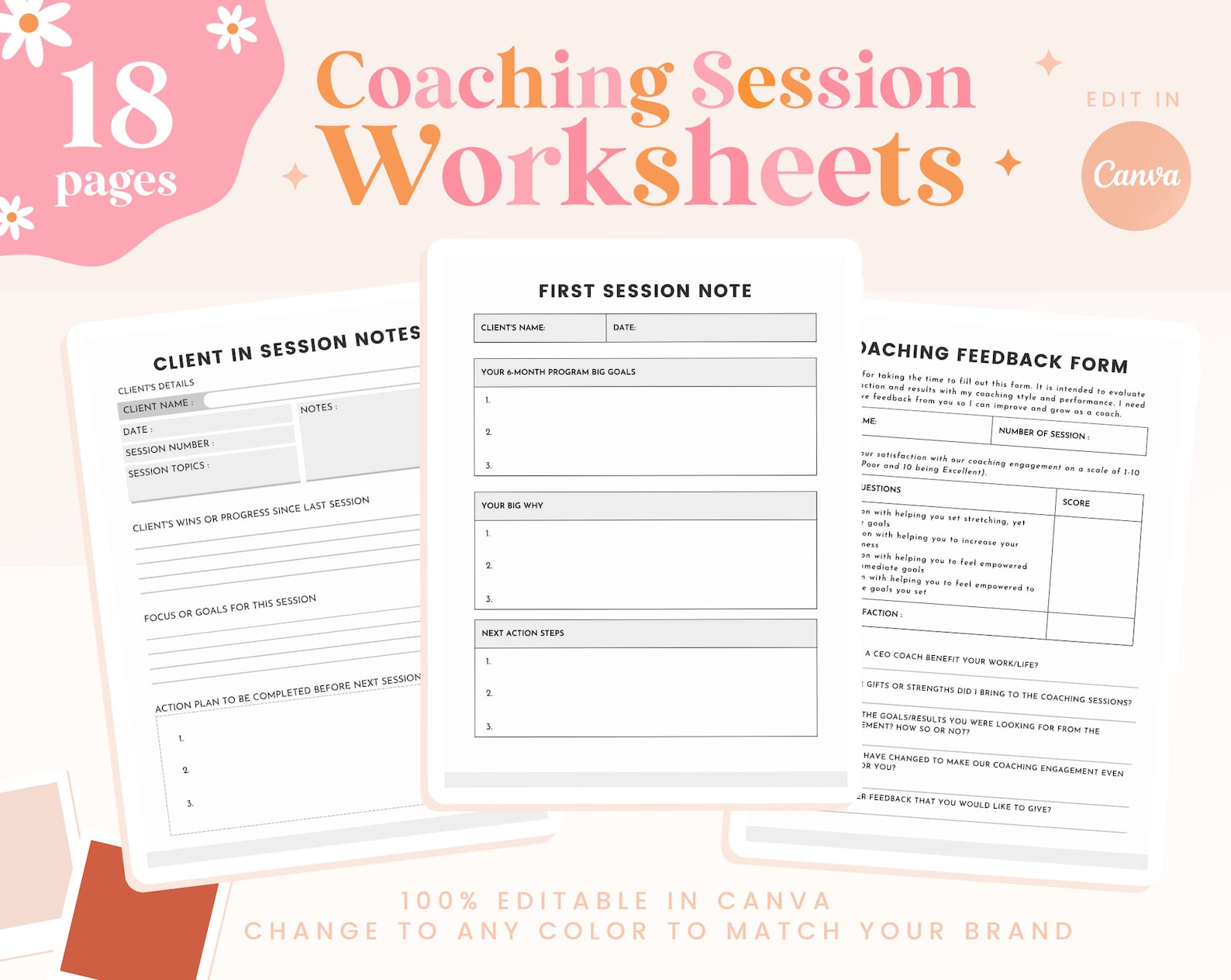Coaching Session Worksheets |coaching Toolkit |coaching Worksheet ...