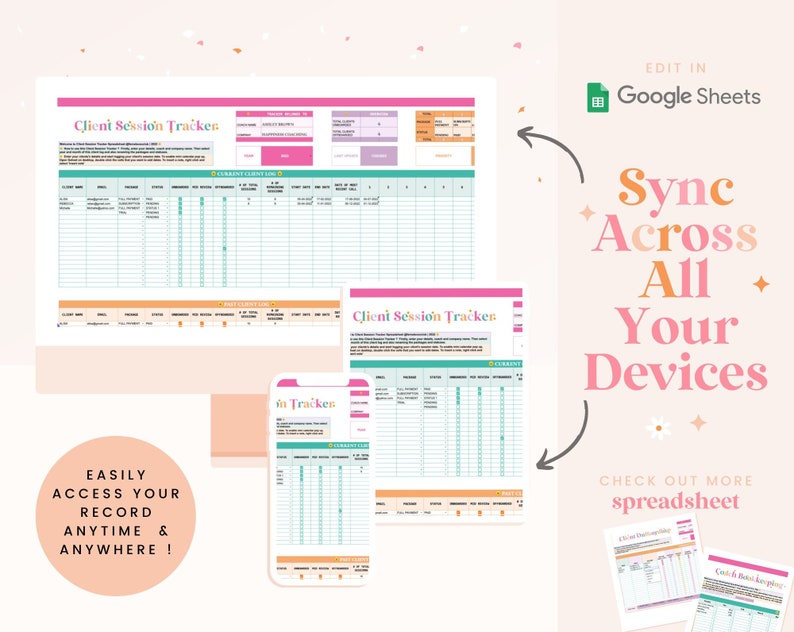 Client Session Tracker Spreadsheet for Coaches, CRM, Client Management ...