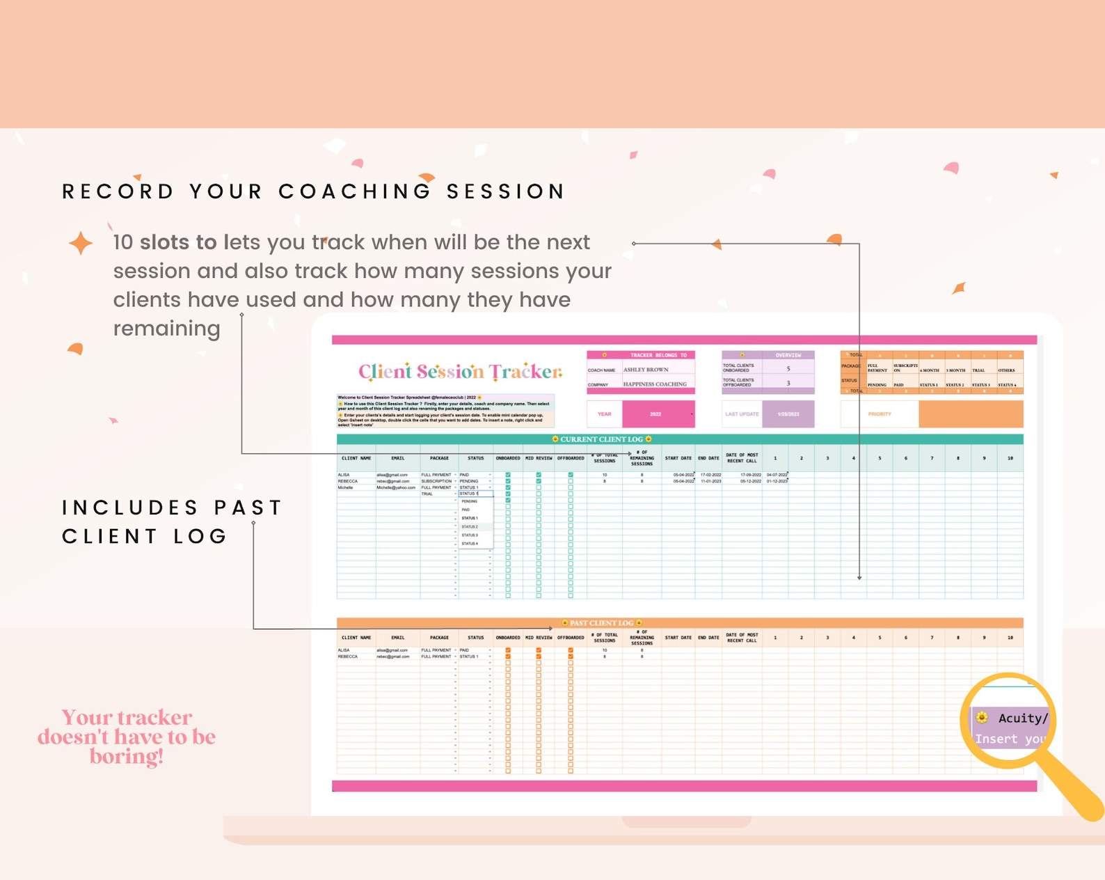 Client Session Tracker Spreadsheet for Coaches, CRM, Client Management ...