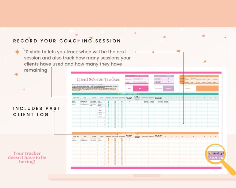 Client Session Tracker Spreadsheet for Coaches, CRM, Client Management ...