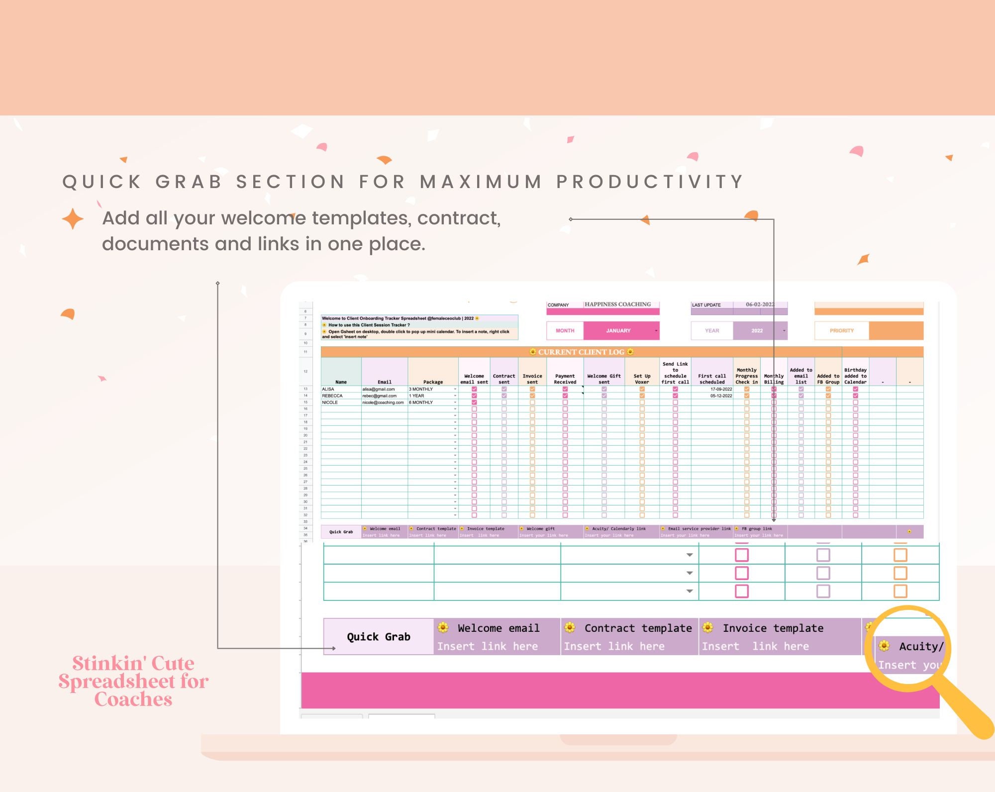 Client Onboarding Tracker Spreadsheet for Coaches, CRM, Client ...