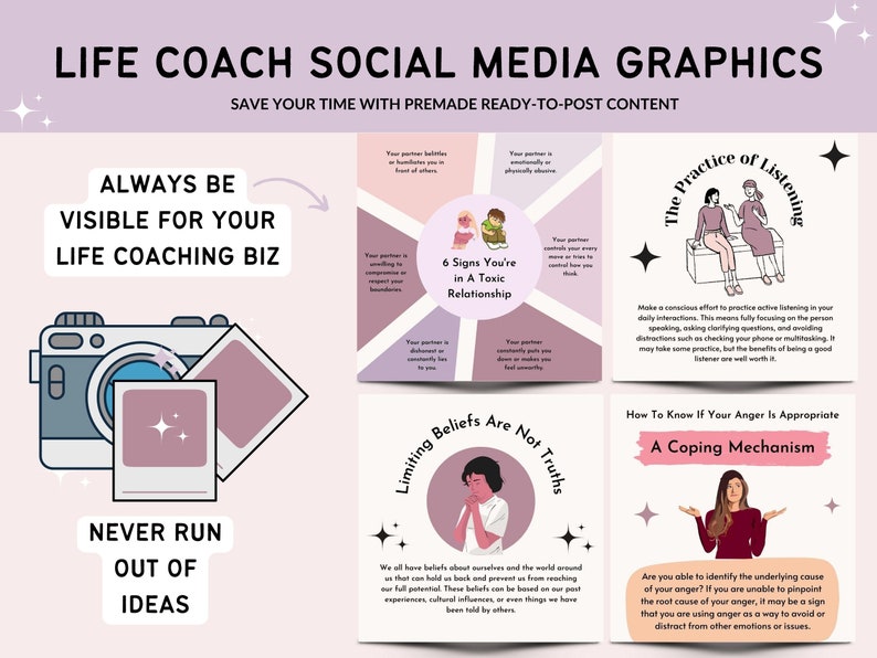 60 Life Coach Mental Health Social Media CANVA Templates | Life Coach ...