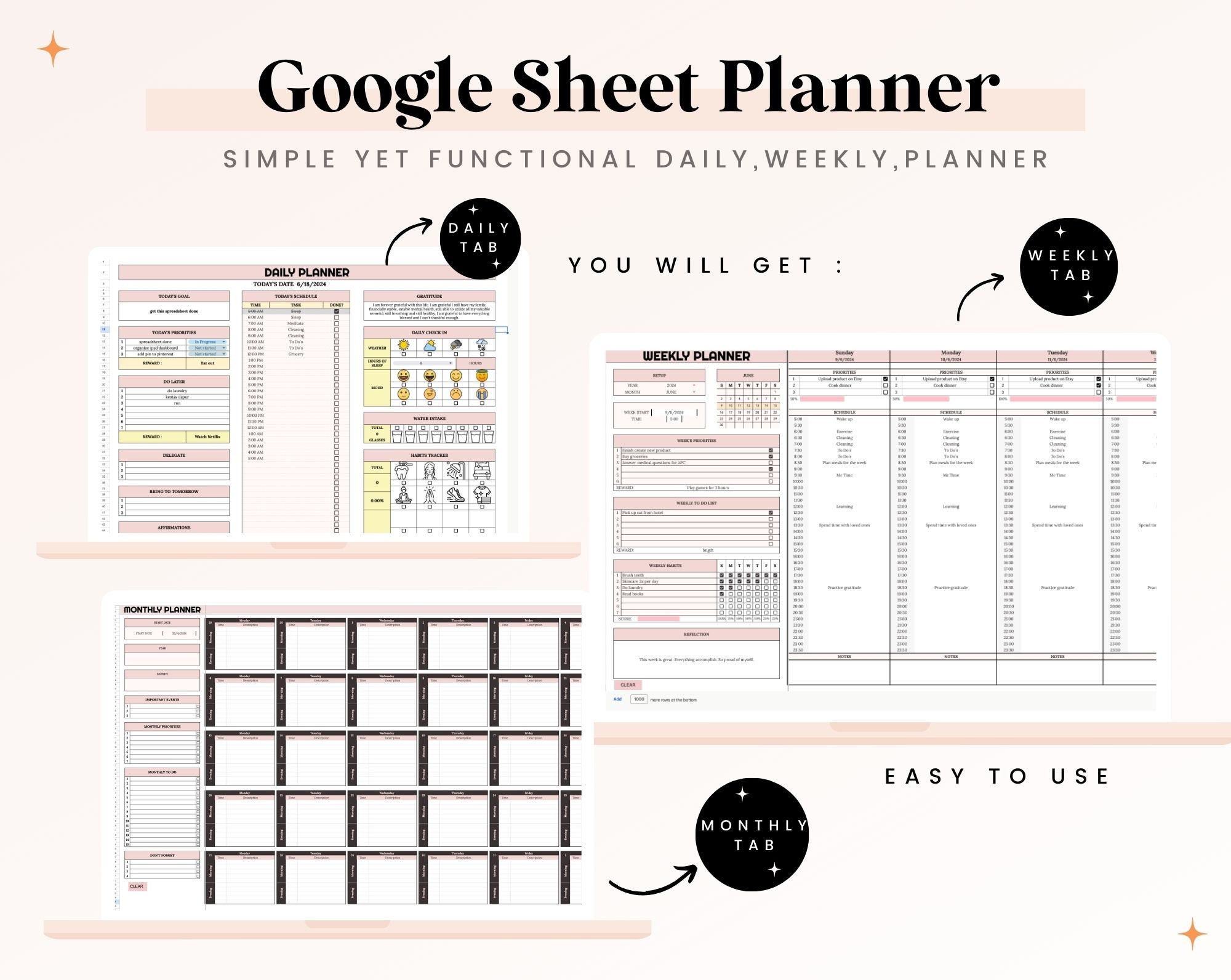 Daily Spreadsheet Google Sheet Monthly Calendar Template, Daily Weekly ...