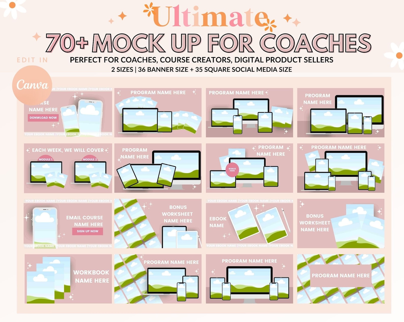 Mock up Canva Template for Coaches, Course Creator Mockups,digital ...