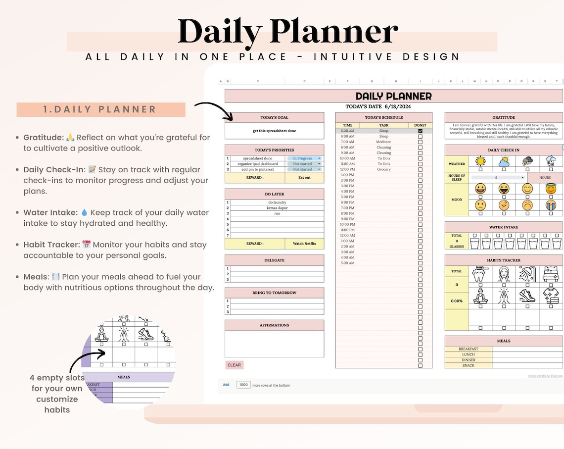 Daily Spreadsheet Google Sheet Monthly Calendar Template, Daily Weekly ...