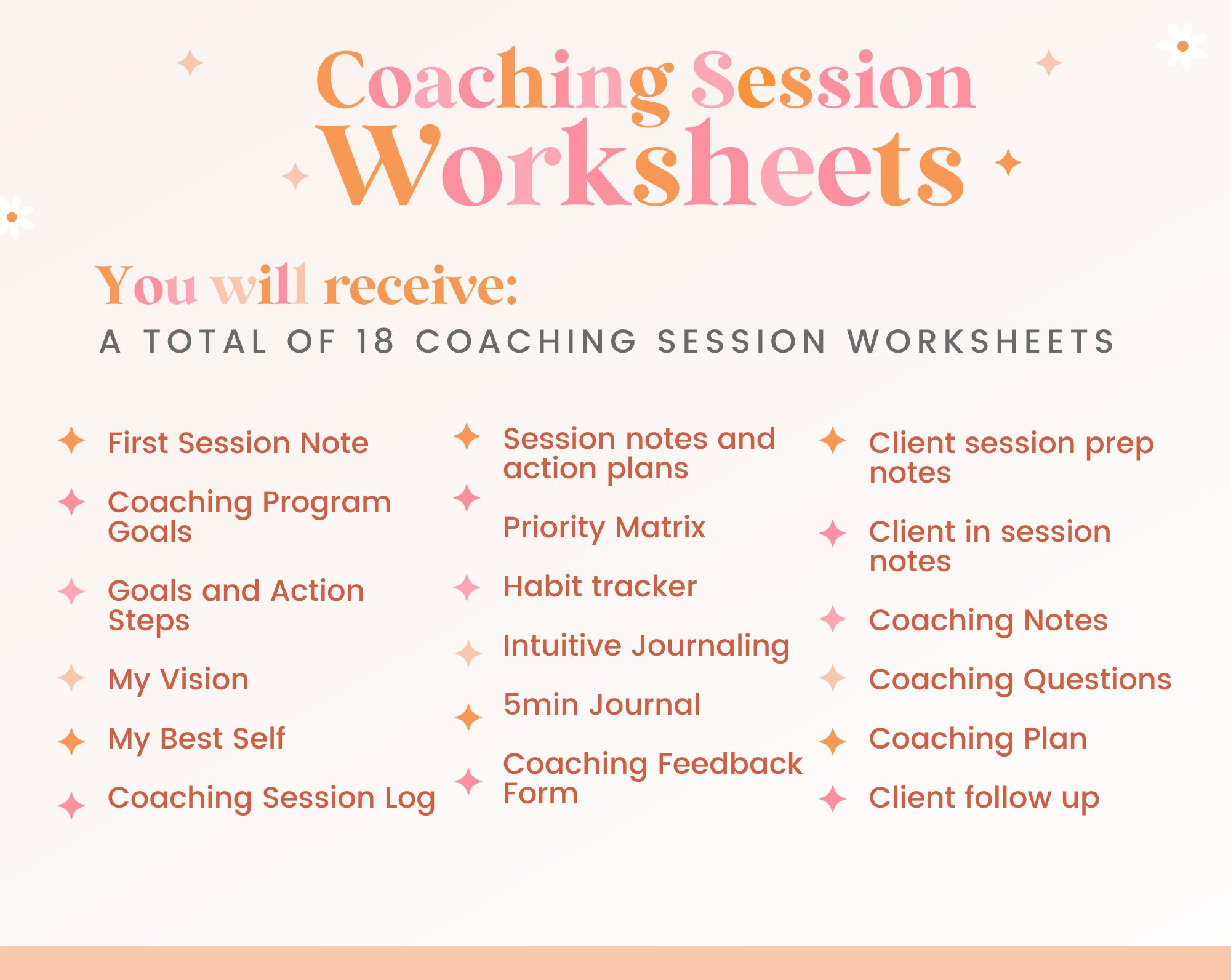 Hojas de trabajo de sesiones de coaching /Kit de herramientas de coaching /Plantillas de hojas ...