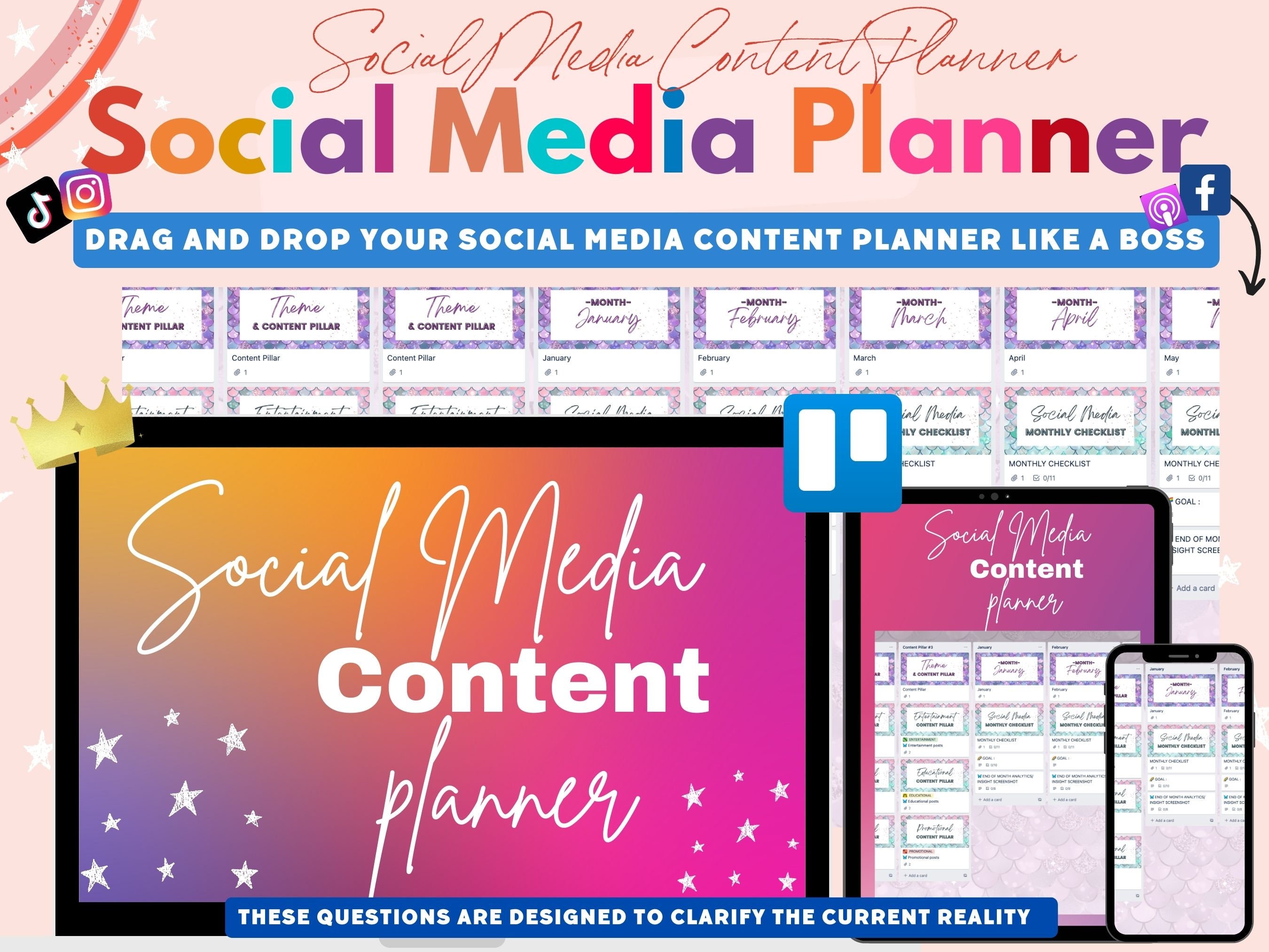 Social Media Content Planner Trello Template | Instagram Planner ...