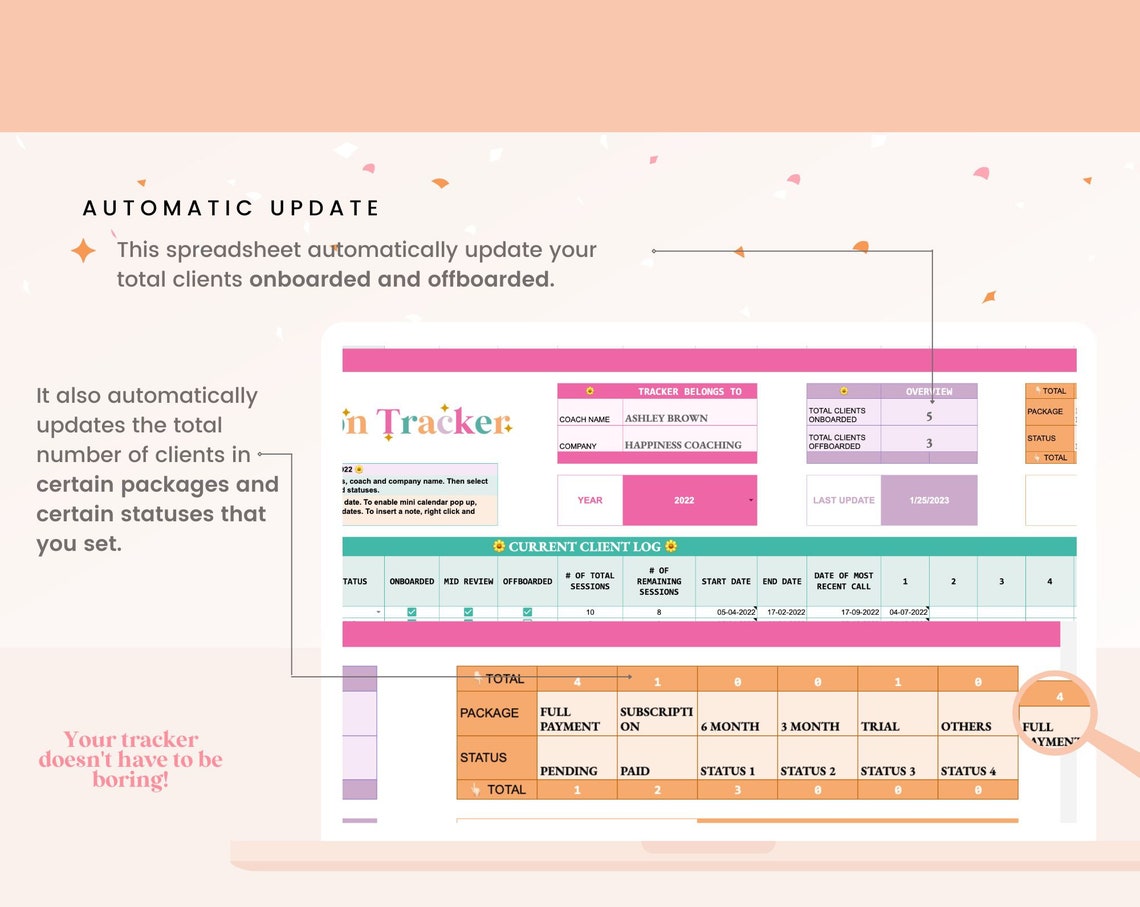 Client Session Tracker Spreadsheet for Coaches CRM Client - Etsy