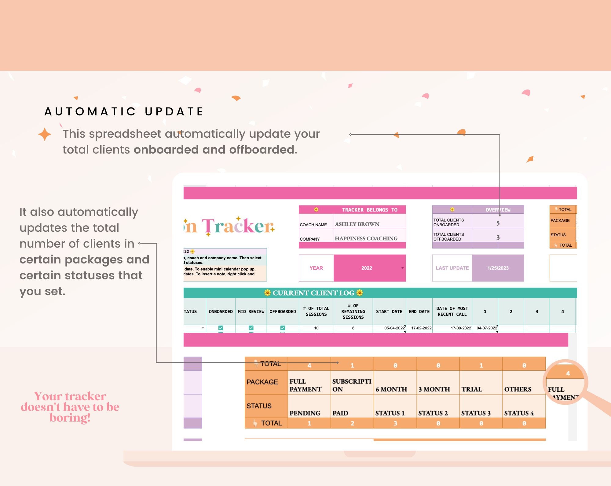 Client Session Tracker Spreadsheet for Coaches, CRM, Client Management ...
