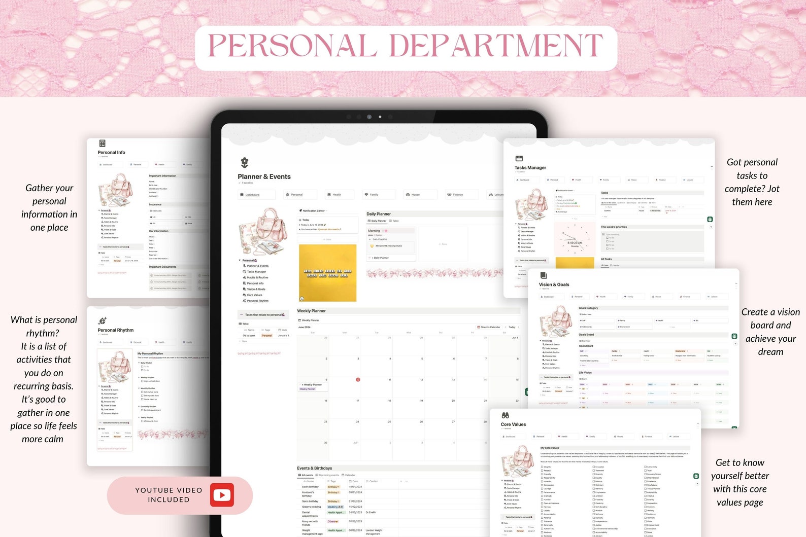 Notion Template Life Planner Coquette Aesthetic Notion Dashboard ADHD ...