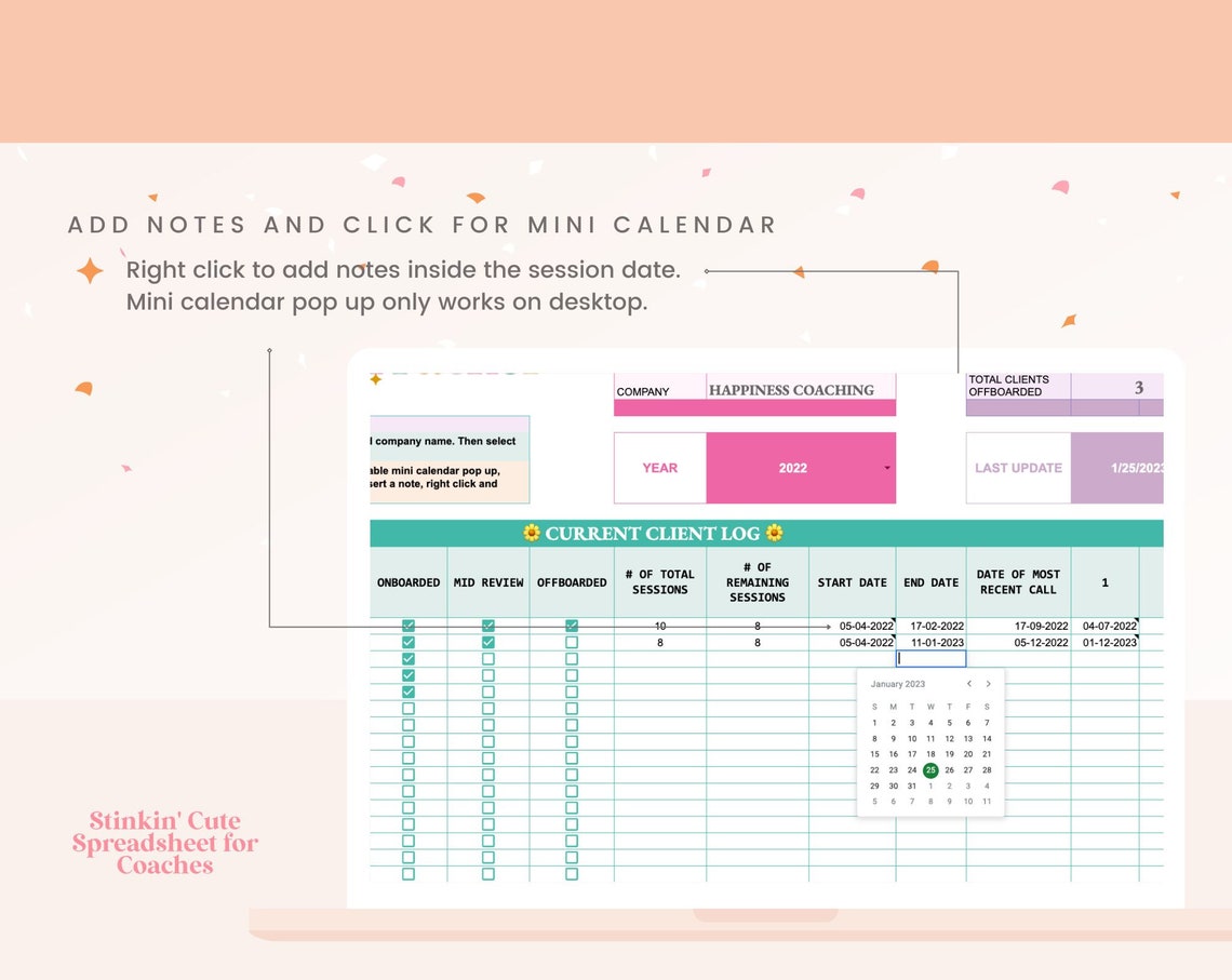 Client Session Tracker Spreadsheet for Coaches CRM Client - Etsy