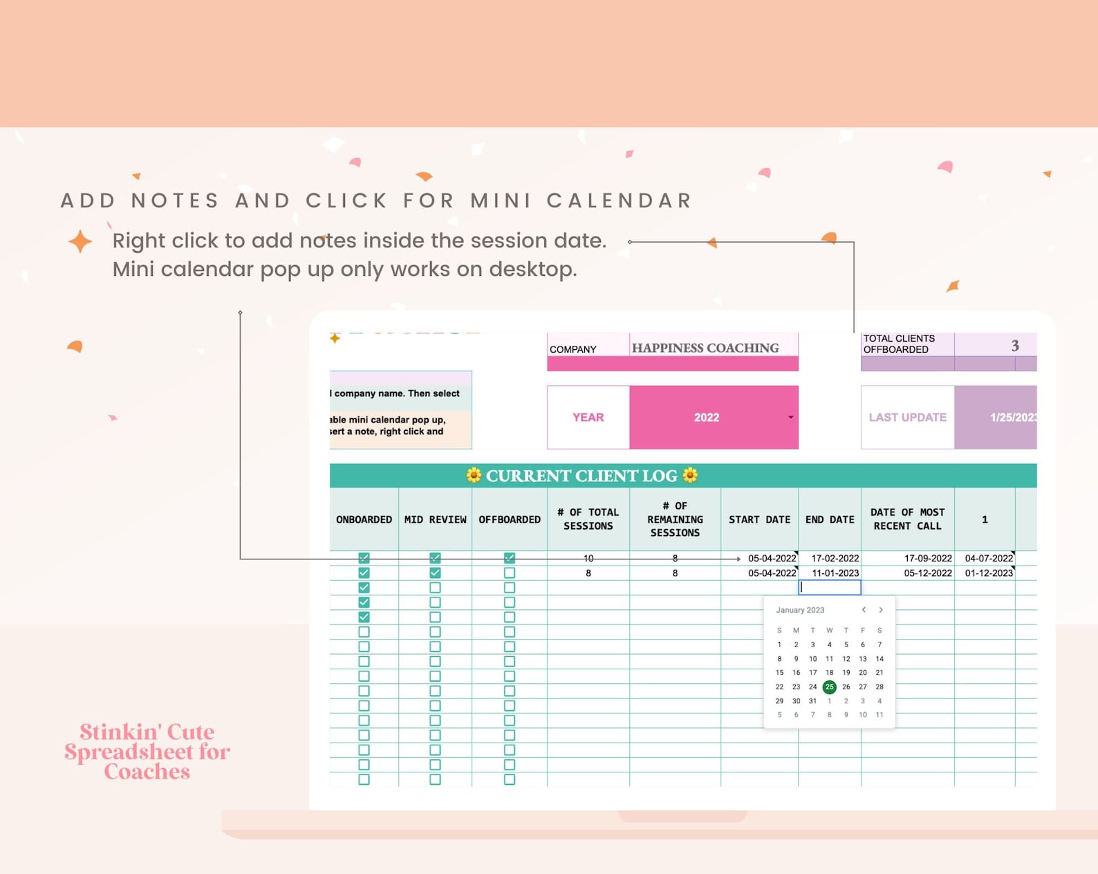 Client Session Tracker Spreadsheet for Coaches, CRM, Client Management ...