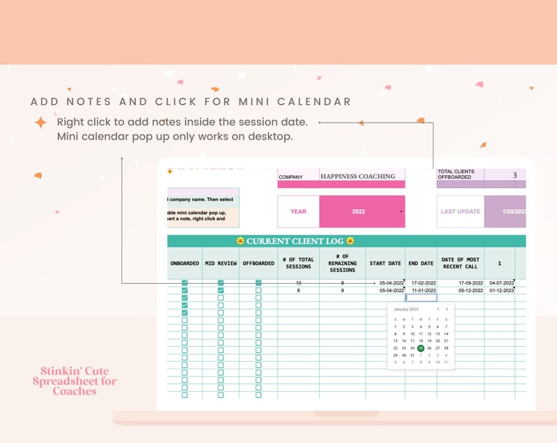 Client Session Tracker Spreadsheet for Coaches, CRM, Client Management ...