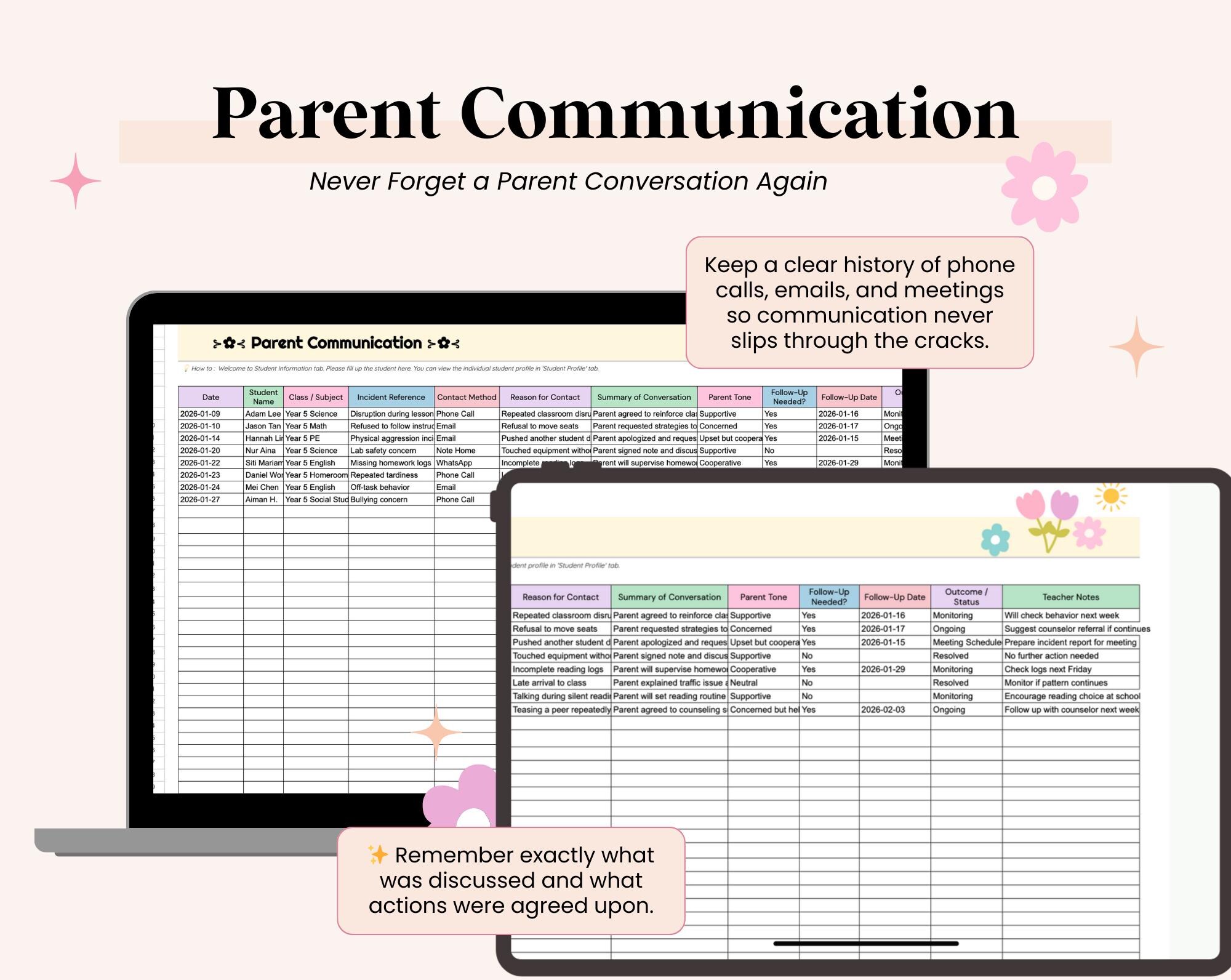 Student Behavior Tracker for Teacher, Behavior Chart Spreadsheet Google ...