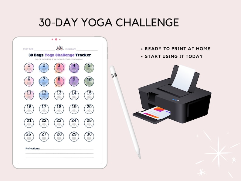 Printable Yoga Challenge Tracker, 30-day Yoga Challenge, Printable Yoga ...