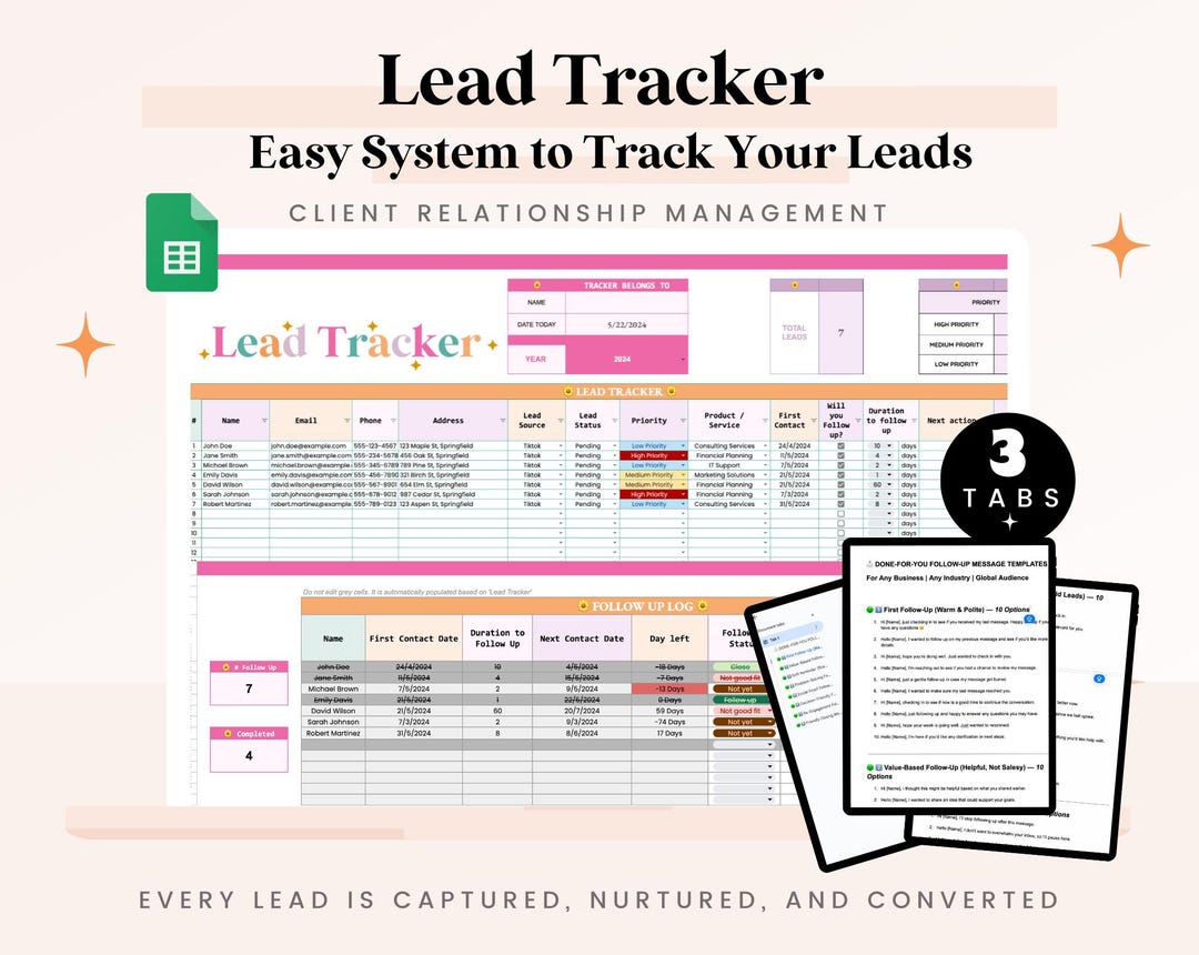 Lead Tracker Spreadsheet for Coaches, CRM, Client Relationship ...
