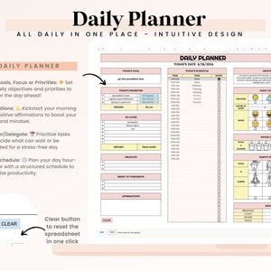 Daily Spreadsheet Google Sheet Monthly Calendar Template, Daily Weekly ...