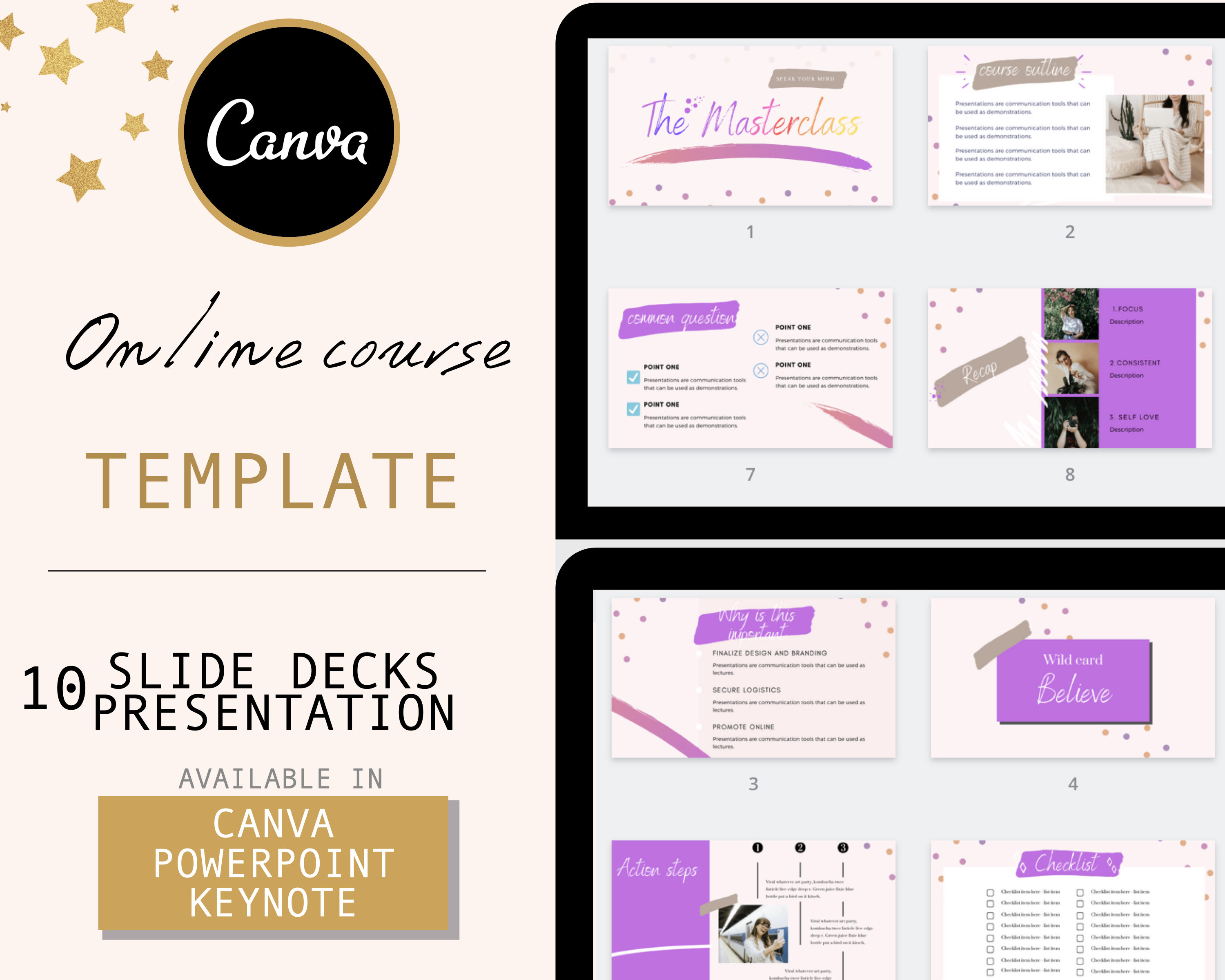 10 CUSTOMIZABLE ONLINE COURSE Template for Course Creator, Webinar ...