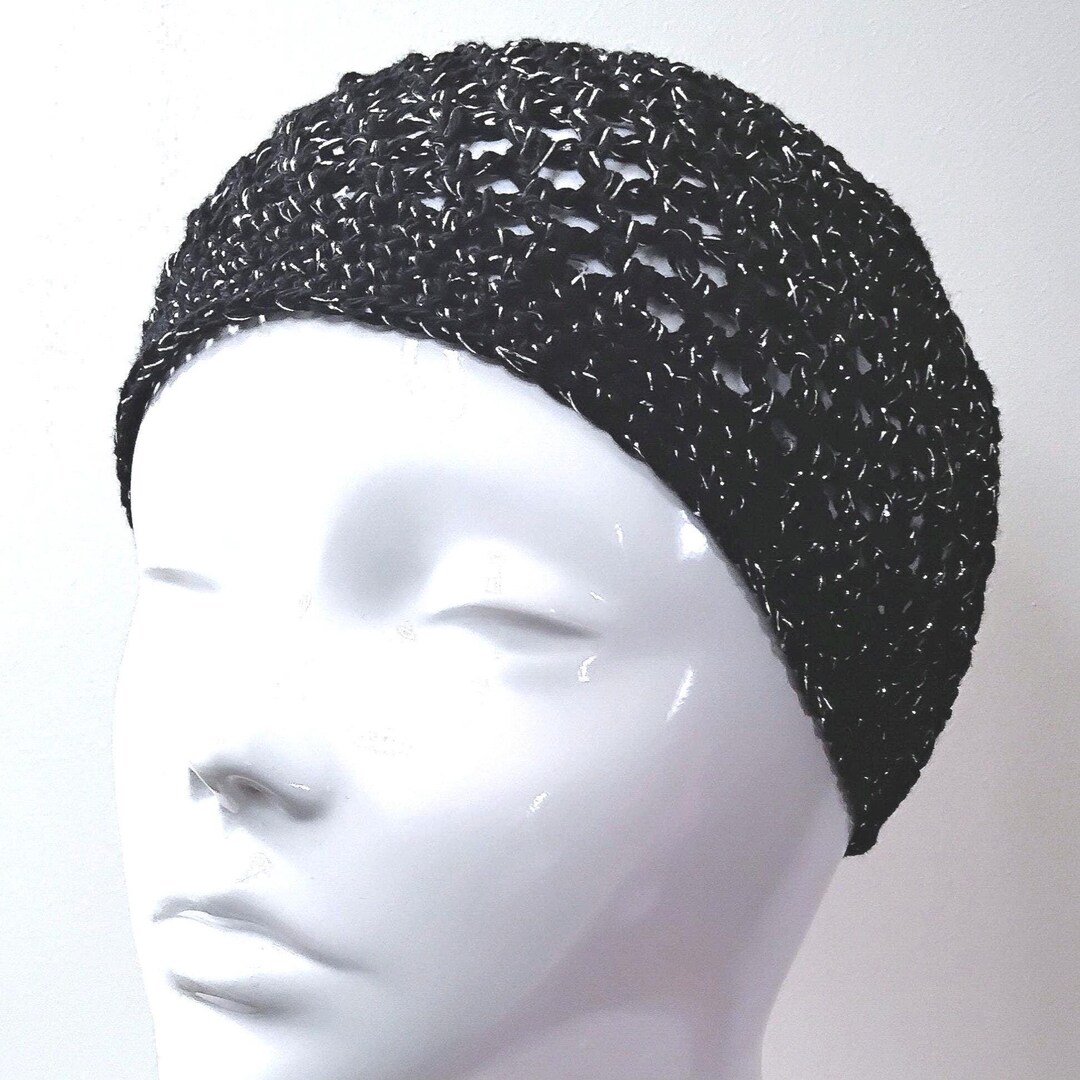 Black and Silver Sparkly Crochet Mesh Skull Cap - Etsy