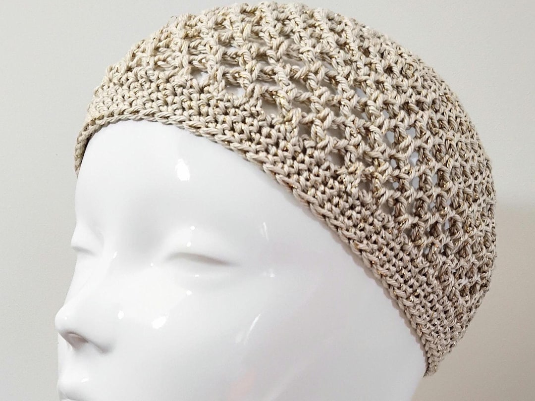 Pale Gold Glitter Crochet Mesh Skull Cap - Etsy