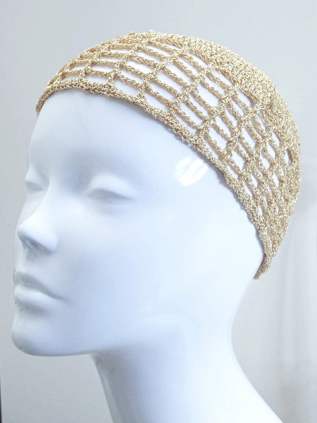 Gold Crochet Lurex Skull Cap, Gold Glitter Skull Cap, Vintage 1970s ...