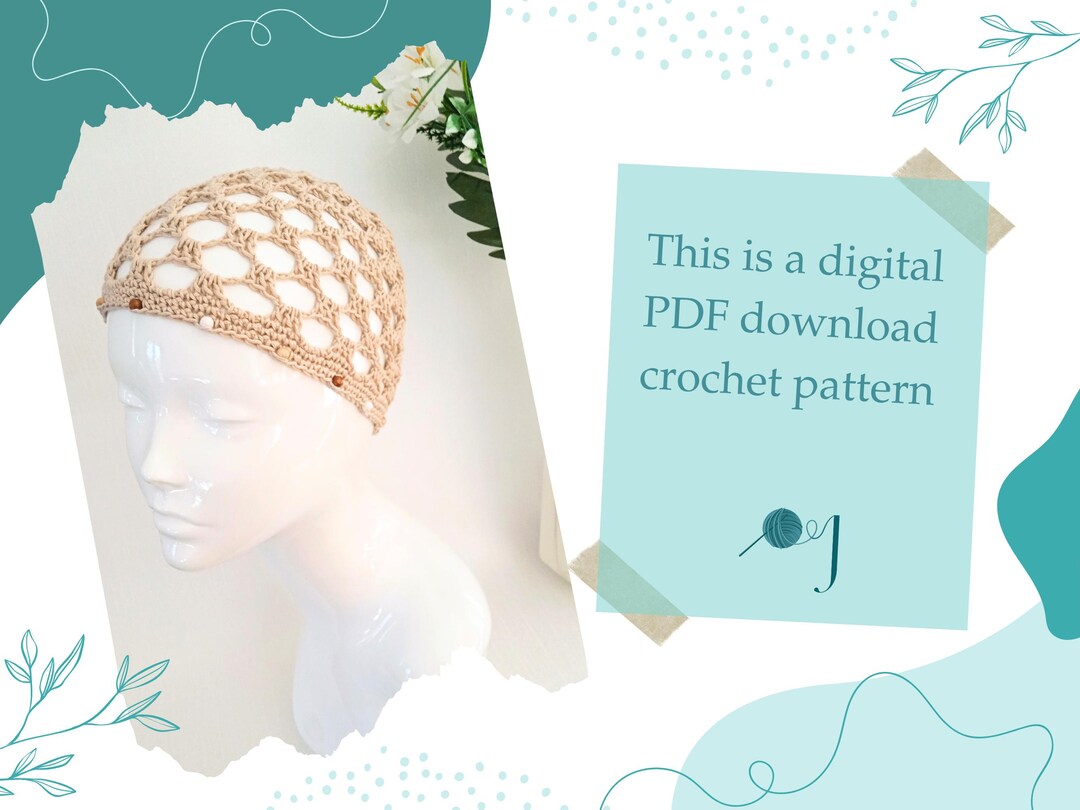 Crochet Pattern for Square Mesh Skull Cap With Wooden Beads, Written in ...