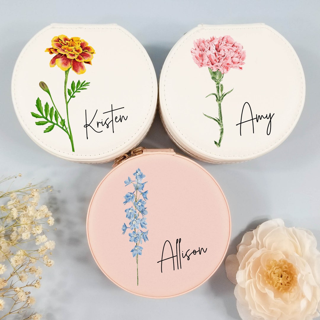 Birth Flower Jewelry Travel Case Personalized Gifts Travel - Etsy